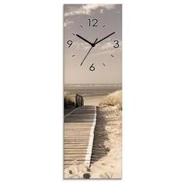 Wanduhr Artland "Nordseestrand auf Langeoog - Steg_Sepia", beige (natur), B:20cm H:60cm T:1,8cm, Wanduhren, Wanduhr, wahlweise mit Quarz- oder Funkuhrwerk, lautlos ohne Tickger&auml;usche
