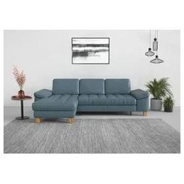 Sit & More Ecksofa SIT & MORE "Westham L-Form", bunt (graublau), B:275cm H:88cm T:172cm, 100% Polyester, Sofas, Ecksofa, mit Recamiere, mit oder ohne Bettfunktion, Bettkasten, F&uuml;&szlig;e Eiche