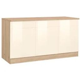 Unterschrank KOCHSTATION "KS-Virginia", beige (creme hochglanz), B:150cm H:85cm T:60cm, Holzwerkstoff, Schr&auml;nke, Unterschrank, 85 cm hoch, 150 cm breit, 3 Schubladen, 3 T&uuml;ren, griffloses Design