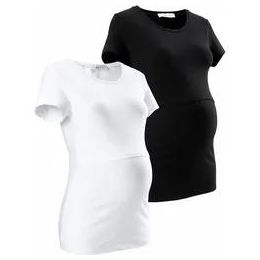 Umstandsshirt Neun Monate "2er Pack T-Shirts f&uuml;r Schwangerschaft und Stillzeit", Damen, Gr. 40/42, schwarz (schwarz, wei&szlig;), Jersey, Obermaterial: 95% Baumwolle, 5% Elasthan, unifarben, Basic, figurbetont h&uuml;ftlang, Rundhals, abgesteppte Kante, Shirts Umstandsshirt, kurz&auml;rmelig, figurbetonte Passform, unifarben, Rundhalsausschnitt