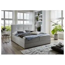 Boxbett "Lucy", grau (hellgrau), B:165cm L:214cm, Bezug Bettbox und Obermatratze: Strukturstoff (90% Polyester, 10% Nylon);Topper: Jersey (100% Polyester), ATLANTIC HOME COLLECTION, Komplettbetten, Boxspringbett, mit Bettkasten