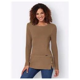 Rundhalspullover Casual Looks "Pullover", Damen, Gr. 42, braun (camel), 50% Baumwolle, 50% Polyacryl, unifarben, Pullover Rundhalspullover