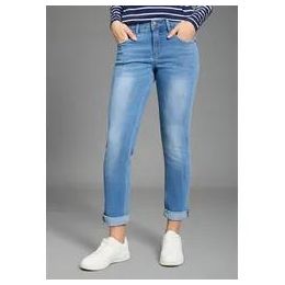 Relax-fit-Jeans Kangaroos "RELAX-FIT HIGH WAIST", Damen, Gr. 46, N-Gr, blau (light blau u), Denim/Jeans, Obermaterial: 67% Baumwolle, 32% Polyester (REPREVE), 1% Elasthan, Abriebeffekte, Basic, relaxed fit kn&ouml;chelfrei, Jeans, kn&ouml;chelfreie Schnittform, krempelbare Beinabschl&uuml;sse, Topseller