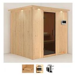 Sauna Karibu "Dima", beige (naturbelassen), Saunaofen, externe Steuerung, 3,6 kW, Saunen, Ofen 3,6 kW externe Strg.easy