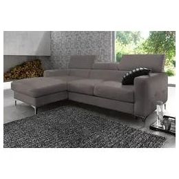 Ecksofa COTTA "Sammy L-Form", grau, B:226cm H:92cm T:105cm, Microfaser PRIMABELLE (100% Polyester);NaturLEDER in Sitz und R&uuml;cken/Kunstleder im Korpus;NaturLEDER (echtes Rindsleder), R&uuml;ckseite mit Spannstoff bezogen, Sofas, Ecksofa, mit Kopfteilverstellung, wahlweise mit Bettfunktion