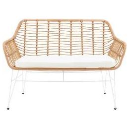 Sitzbank Salesfever "Wels Komfortable Bank", beige (natur, wei&szlig;, wei&szlig;), B:120cm H:85cm T:69cm, Metall, Polypropylen, Sitzb&auml;nke, K&uuml;chenbank Sitzbank Rattan-Sofa, Indoor- und Outdoor geeignet