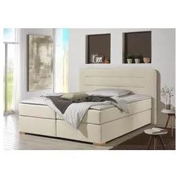 Boxspringbett Home Affaire "Manchester", beige (creme), B:180cm L:208cm, Strukturstoff-Bezug (100% Polyester), Komplettbetten, Boxspringbett, 5 Breiten, 3 Ausf&uuml;hrungen, 2 H&auml;rtegraden, Topper, Steppung
