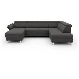 Sit & More Wohnlandschaft SIT & MORE "Vincenzo U-Form", grau (dunkelgrau), B:317cm H:84cm T:93cm, Sofas, Wohnlandschaft, inklusive Kopfteilverstellung, wahlweise mit Bettfunktion, Bettkasten