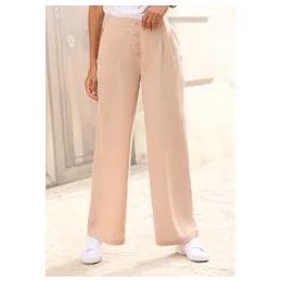Palazzohose Lascana, Damen, Gr. 36, N-Gr, braun (camelfarben), Stoff, Obermaterial: 100% Polyester, unifarben, figurumspielend lang, Hosen Palazzohose, mit Zierkn&ouml;pfen und bequemen Bund, leichte Stoffhose mit Taschen, Topseller