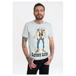 T-Shirt logoshirt "Lucky Luke", Damen, Gr. L, blau (hellblau), 100% Baumwolle, bedruckt, normal, Rundhals, Shirts T-Shirt, mit angesagtem Retro-Print