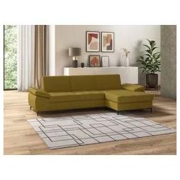 Ecksofa DOMO collection "Capelo, komfortabel, klare Linien zeichnen dieses Design aus, L-Form", gelb (senf), B:297cm H:84cm T:160cm, 49% Polyester, 34% Viskose, 9% Leinen, 8% Polyacryl, Sofas, Ecksofa, mit Armteilverstellung, wahlweise mit Bettfunktion, Federkern