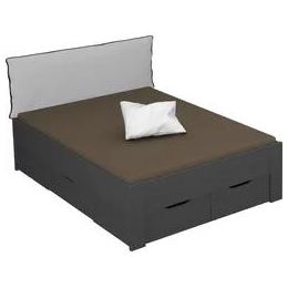 Stauraumbett Rauch "Aditio", grau (graumetallic), B:146cm H:107cm L:208cm, Betten, Stauraumbett, inklusive Kopfteil und Schubk&auml;sten