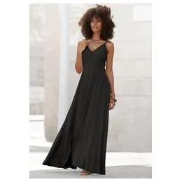 Maxikleid Lascana, Damen, Gr. 34, N-Gr, schwarz, Web, Obermaterial: 100% Viskose, unifarben, figurumspielend bodenlang, V-Ausschnitt, Kleider Maxikleid, aus gewebter Viskose, Cut-Out am R&uuml;cken, Sommerkleid
