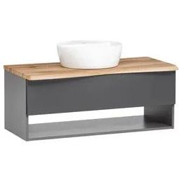 Waschbeckenschrank Welltime "Stubach", grau (mattgrau), B:100cm H:54,5cm T:47cm, MDF, Schr&auml;nke, Waschbeckenunterschrank, Bad, Abdeckplatte mit Baumkante, Breite 100 cm