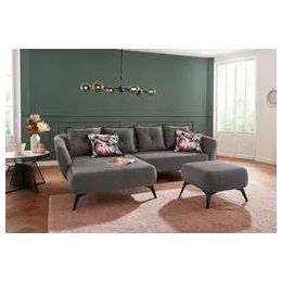 Ecksofa Home Affaire "Baggio romantische Polsterecke, bequem, Breite 277 cm, L-Form", schwarz (asche), B:277cm H:80cm T:162cm, Sofas, Ecksofa, Zierkissen inklusive, schwarze Metallf&uuml;&szlig;e