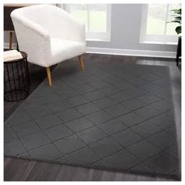 Hochflor-Teppich Carpet City "Moment", grau (anthrazit), B:200cm H:31mm L:290cm, Polyester, Teppiche, besonders weich, Kaninchen Fell Haptik, 3D-Effekt, Rauten, Wohnzimmer