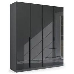 Dreht&uuml;renschrank Rauch "Kleiderschrank Schrank Garderobe Ankleide MODERN BY QUADRA SPIN", grau (graumetallic, glas basalt), B:181cm H:210cm T:54cm, Holzwerkstoff, Schr&auml;nke, Dreht&uuml;renschrank, mit hochwertiger Glasfront und Stangengriff MADE IN GERMANY
