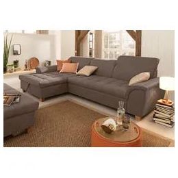 Ecksofa Home Affaire "Lyla fester Sitzkomfort, bequeme Armlehnen, Breite 279cm, L-Form", braun (dunkelbraun), B:279cm H:81cm T:170cm, Sofas, Ecksofa, mit Recamiere, wahlweise mit R&uuml;ckenfunktion und zus&auml;tzlich mit Bett