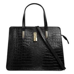 Henkeltasche CLUTY, Damen, Gr. B/H/T: 36cm x 28cm x 8cm onesize, schwarz, Leder, Reptilienpr&auml;gung, Taschen, echt Leder, Made in Italy