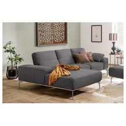 Ecksofa W.Schillig "run, Designsofa mit tollem Sitzkomfort, bequem, L-Form", grau (grau w82), B:279cm H:88cm T:178cm, Longlife Xtra-Leder Z73: Naturwalkleder der Luxusklasse aus den erlesensten Rohh&auml;uten. Hautst&auml;rke 1, 1 &ndash; 1, 3 mm;ROHLEDER Jacquard-Flachgewebe Q2 W60 (63% Polyester, 37% Polyacryl);ROHLEDER Chenille-Flachgewebe Q2 W77 (68% Polyacryl, 32% Polyester);Stoff S37 (100% Polyester), Sofas