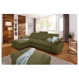 Ecksofa Home Affaire "Mauritius L-Form", gr&uuml;n (olive), B:287cm T:178cm, Struktur fein (100% Polyester);Luxus-Microfaser Lederoptik (100% Polyester);Soft clean (98% Polyester, 2% Polyamid), Sofas, Ecksofa, mit Kopfteil- und Armlehnverstellung, mit Bettfunktion und Bettkasten