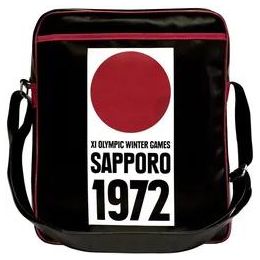 Schultertasche logoshirt "Sapporo 1972", Damen, Gr. B/H/T: 12cm x 38cm x 32cm, bunt (schwarz, mehrfarbig), Lederimitat, bedruckt, mehrfarbig, Taschen Schultertasche, mit l&auml;ssigem Retro-Print