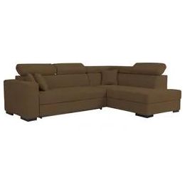Ecksofa Home Affaire "Tulio L-Form", braun, B:267cm H:95cm T:198cm, Struktur fein (100% Polyester);Struktur (100% Polyester);Samtstruktur (100% Polyester), Sofas, Ecksofa, wahlweise mit Bettfunktion und Bettkasten, incl. 3 Zierkissen