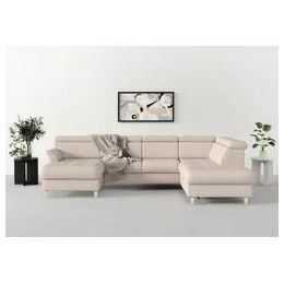 Sit & More Wohnlandschaft SIT & MORE "Marano U-Form", beige (creme), B:304cm T:216cm, 100% Polyester, Sofas, Wohnlandschaft, inklusive Kopfteilverstellung, wahlweise mit Bettfunktion, Bettkasten