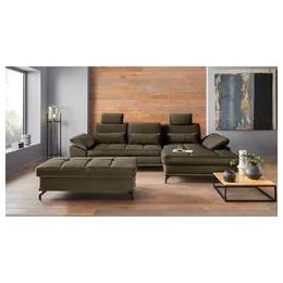 Ecksofa OTTO HOME "Costello L-Form, B: 301 cm mit Sitztiefen-, Armteilverstellung &", gr&uuml;n (oliv), B:301cm H:89cm T:176cm, 100% Polyester;Samtoptik (100% Polyester), Sofas, Ecksofa, 3 Nierenkissen, optional Bettfunktion & Bettkasten