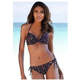 Push-Up-Bikini Buffalo, Damen, Gr. 34, Cup B, schwarz (schwarz, bedruckt), Polyamid, bedruckt, Bikini-Sets, mit Zierperlen