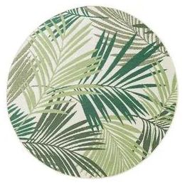 Teppich Paco Home "Ostende 534", gr&uuml;n, H:4mm &Oslash;:200cm, Polypropylen, Teppiche, Teppich, Flachgewebe, Motiv Palmenbl&auml;tter, In- und Outdoor geeignet, Wohnzimmer