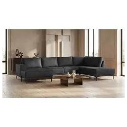 Wohnlandschaft OTTO HOME "XXL Sofa Oland, Struktur, Flachgewebe, Luxus-Microfaser, Boucle", grau (anthrazit), B:345cm H:85cm T:210cm, Struktur weich (100% Polyester);Luxus-Microfaser (100% Polyester);Webstoff (100% Polyester), Sofas, Wohnlandschaft, U-Form, 345 cm, Wellenunterfederung, Skandi-Design, Metallf&uuml;&szlig;e