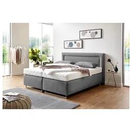 Boxspringbett, grau (feinstrukturstoff grau), Liegefl&auml;che B/L: 180cm x 200cm, H3, 7-Zonen-Kaltschaummatratze, Bezug Unterbox und Kopfteil: Feinstrukturstoff (77% Polyester, 23% Viskose);Bezug Obermatratze 100% Polyester, waschbar bis 60C;Bezug Zierkissen Feinstrukturstoff (77% Polyester, 23% Viskose), Westfalia Schlafkomfort, Komplettbetten, Boxspringbett, mit Zierkissen und verchromten Kufen, in 