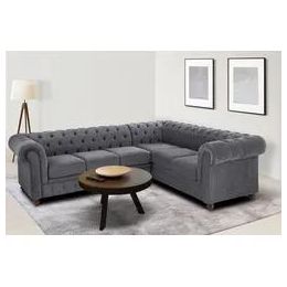 Chesterfield-Sofa Home Affaire "Chesterfield Ecksofa, auch in Leder L-Form", grau (anthrazit), B:250cm H:74cm T:210cm, Luxus-Microfaser (94% Polyester, 5% Nylon, 1% Spandex);Microfaser Antiklederoptik (100% Polyester);NaturLEDER (echtes italienisches Rindsleder), Sofas, hochwertige Knopfheftung, langer Schenkel links oder rechts w&auml;hlbar