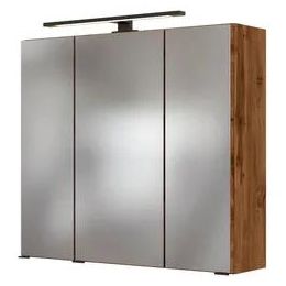 Spiegelschrank Welltime "Luena", braun (eiche), B:70cm H:64cm T:20cm, Holzwerkstoff, Schr&auml;nke, Spiegelschrank, Breite 70 cm, mit 3D-Effekt, dank drei Spiegelt&uuml;ren