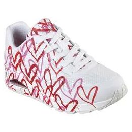 Wedgesneaker Skechers "UNO-SPREAD THE LOVE", Damen, Gr. 36, wei&szlig; (wei&szlig;, rot), Lederimitat, kontrastfarbene Details, Schuhe, Freizeitschuh, Halbschuh, Schn&uuml;rschuh mit coolem Graffiti-Print, Topseller