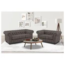 Sitzgruppe Home Affaire "Chesterfield", braun (dunkelbraun), H:74cm T:89cm, Sitzm&ouml;bel-Sets, hochwertige Knopfheftung, bestehend aus 2- und 3-Sitzer
