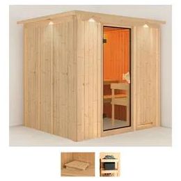 Sauna Karibu "Dima", beige (naturbelassen), ohne Ofen, (ohne Ofen), Saunen, ohne Ofen