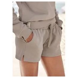 Sweatshorts Lascana, Damen, Gr. 32/34, N-Gr, grau (taupe), Sweatware, Obermaterial: 100% Baumwolle, bestickt, unifarben, bequem kurz, Hosen Sweatshorts, aus organischer Baumwolle, Loungewear