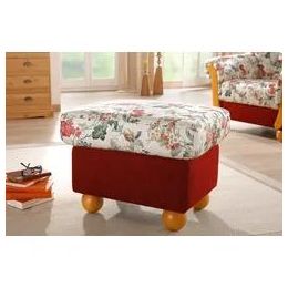 Hocker Home Affaire "Milano", rot (rot, gebl&uuml;mt), B:62cm H:45cm T:50cm, Chenille (70% Polyacryl, 30% Polyester);Chenille (70% Polyacryl, 30% Polyester) auf Korpus und Zierkissen, Sitz und R&uuml;cken im Blumenmuster &raquo;Paradise&laquo; (100% Polyester), Hocker, Hocker