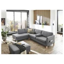 Ecksofa "Mailo L-Form", grau, B:255cm H:82cm, ATLANTIC HOME COLLECTION, Sofas, Ecksofa, mit Seitentaschen und Ottomane, mit Massivholzf&uuml;&szlig;en