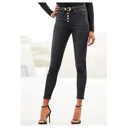 High-waist-Jeans Buffalo, Damen, Gr. 40, N-Gr, schwarz, Denim/Jeans, Obermaterial: 98% Baumwolle, 2% Elasthan, figurbetont lang, Jeans High-Waist-Jeans, mit modischer Knopfleiste, schmale Skinny-Jeans, Stretch-Qualit&auml;t