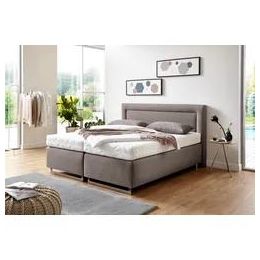 Boxspringbett, beige (feinstrukturstoff dunkelbeige), Liegefl&auml;che B/L: 160cm x 200cm, H3, Bonnell-Federkernmatratze, Bezug Unterbox und Kopfteil: Feinstrukturstoff (77% Polyester, 23% Viskose);Bezug Obermatratze 100% Polyester, waschbar bis 60C;Bezug Zierkissen Feinstrukturstoff (77% Polyester, 23% Viskose), Westfalia Schlafkomfort, Komplettbetten, Boxspringbett, mit Zierkissen und verchromten Kuf