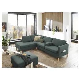 Ecksofa "Mailo L-Form", gr&uuml;n, B:255cm H:82cm, ATLANTIC HOME COLLECTION, Sofas, Ecksofa, mit Seitentaschen und Ottomane, mit Massivholzf&uuml;&szlig;en
