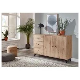 Kombikommode Home Affaire "Berlin 40 AO Kommode", beige (artisan, oak, nachbildung), B:150cm H:92cm T:40cm, Hartfaserplatte, Holzwerkstoff, Kunststoff, Metall, Sideboards, Kombikommode
