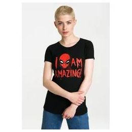 T-Shirt logoshirt "Marvel Comics", Damen, Gr. S, schwarz, 100% Baumwolle, bedruckt, normal, Rundhals, Shirts T-Shirt, mit lizenzierten Originaldesign