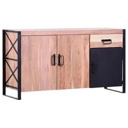 Sideboard GUTMANN FACTORY "Downtown", schwarz (natur, schwarz), B:150cm H:82cm T:50cm, Massivholz, Sideboards, Sideboard, Kommode aus massivem Akazienholz mit Metallrahmen, Breite 150 cm