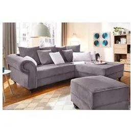 Ecksofa Home Affaire "King George King Henry, Mega Sofa, Breite 260cm, L-Form", grau (anthrazit), B:260cm H:90cm T:190cm, Samtcord &raquo;Ribbon&laquo; (88% Polyester 12% Polyacryl);Luxus-Microfaser (100% Polyester), Sofas, Ecksofa, mit Federkern, in legerer Polsterung und vielen Kissen