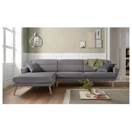 Ecksofa OTTO HOME "Bille L-Form", grau (stone), B:302cm H:86cm T:178cm, Samtoptik (100% Polyester);Luxus-Microfaser weich (100% Polyester);Struktur (100% Polyester);Struktur fein (100% Polyester), Sofas, Ecksofa, mit Naht im R&uuml;ckenkissen und Beinen aus Eichenholz