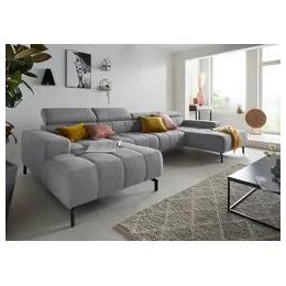 Wohnlandschaft DOMO collection "Cunelli tolle Sitzn&auml;hte als Designelement, fester Sitzkomfort, U-Form", grau, B:376cm H:79cm T:175cm, Sofas, Wohnlandschaft, whlw. verstellbare Kopfteile, passend f&uuml;r g&auml;ngige Saugroboter